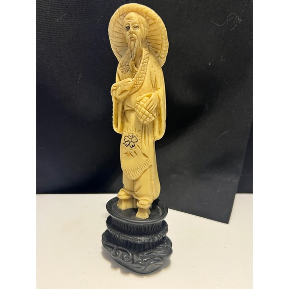 Art | Vintage Chinese Resin Elder Figurine 7 Man With Hat Basket Black ...